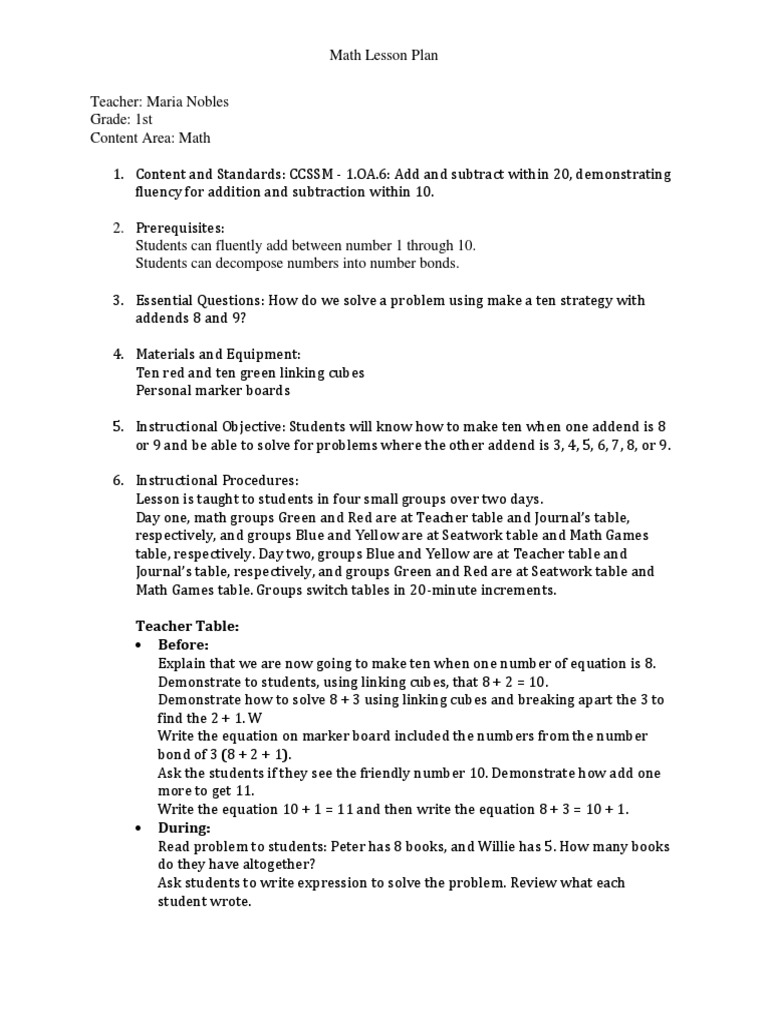 Mathlessonplan 2 | PDF | Cognitive Science | Behavior Modification