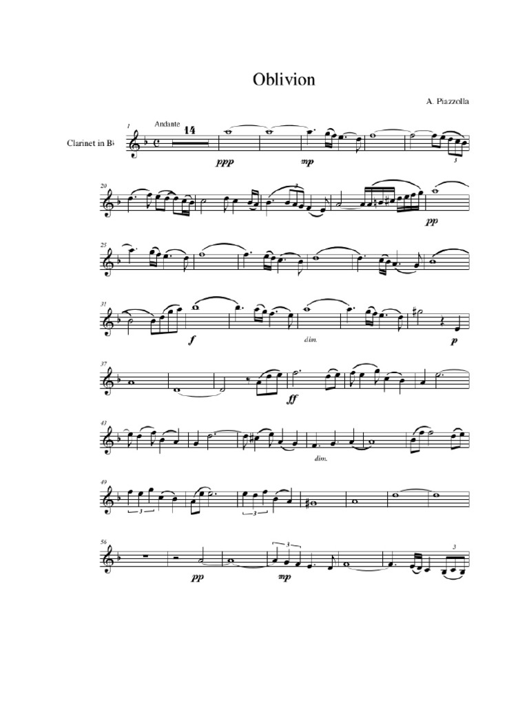 Piazzolla Oblivion Clarinet Part PDF | PDF