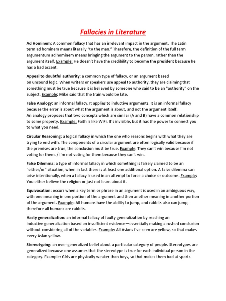 Common Fallacies in Literature | PDF | Fallacy | Argument