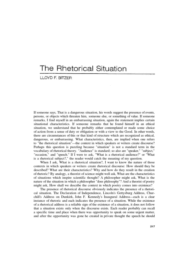 Bitzer - The Rhetorical Situation PDF | PDF | Rhetoric | Audience