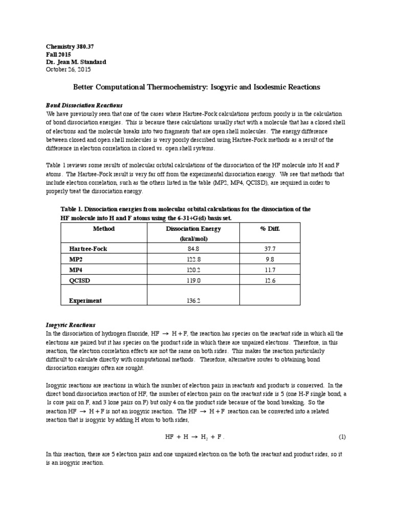 Isodesmic and Isogyric Reactions Explained | PDF | Chemical Reactions ...