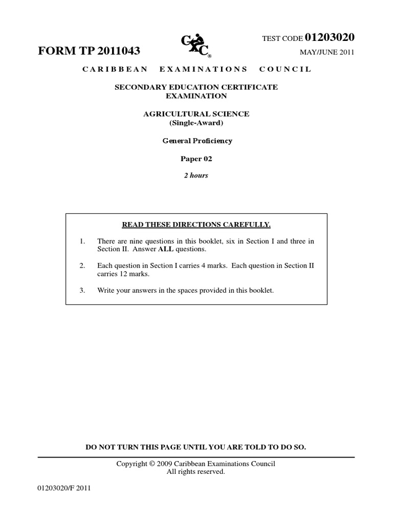CSEC Agri Science SA June 2011 P2 | PDF | Crop Rotation | Tillage