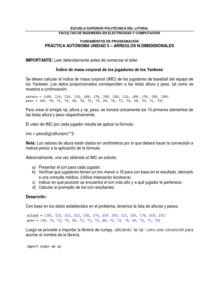 Numpy | PDF | Índice de masa corporal | Estructura de datos de matriz