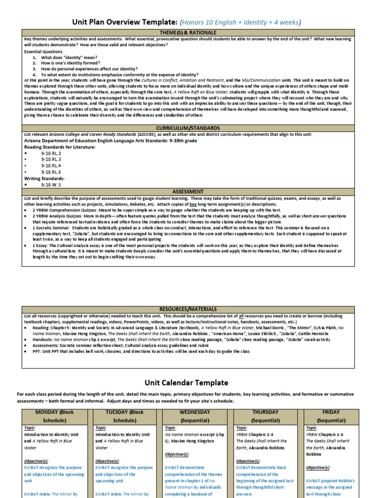 Identity Unit Plan | PDF | Essays | Identity (Social Science)