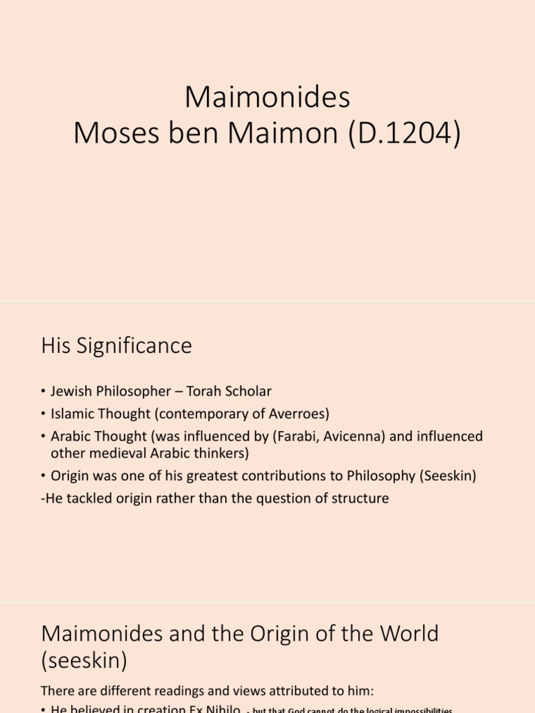 Maimonides Moses Ben Maimon (D.1204) | PDF | Maimonides | Creation Myths