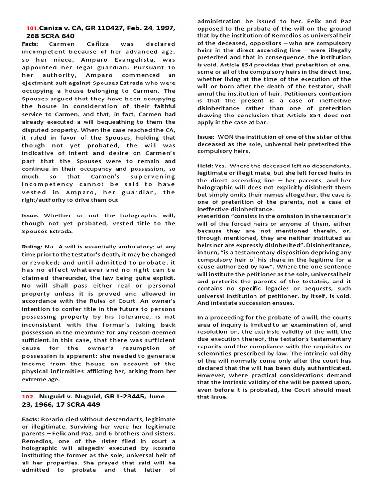 Caniza v. CA, GR 110427, Feb. 24, 1997, 268 SCRA 640 | PDF | Will And ...