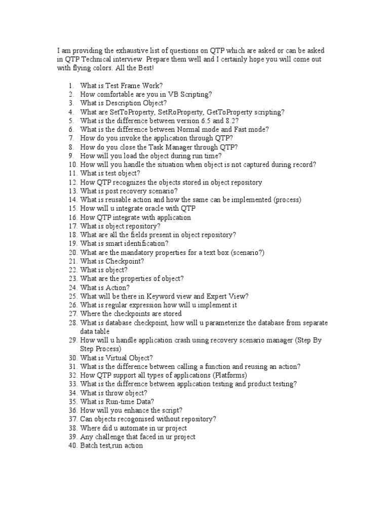 I Am Providing The Exhaustive List Of Questions On Qtp Which Are Asked Or Can Be Asked In Qtp