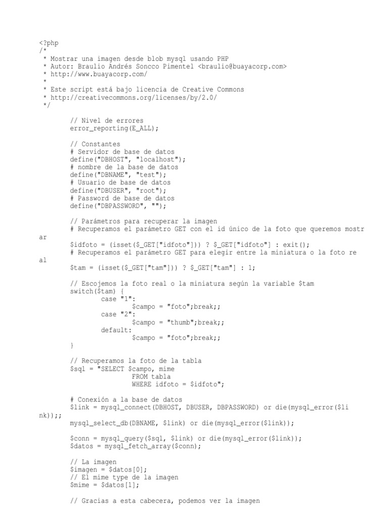 Mostrar Una Imagen Desde Blob Mysql Usando PHP | PDF