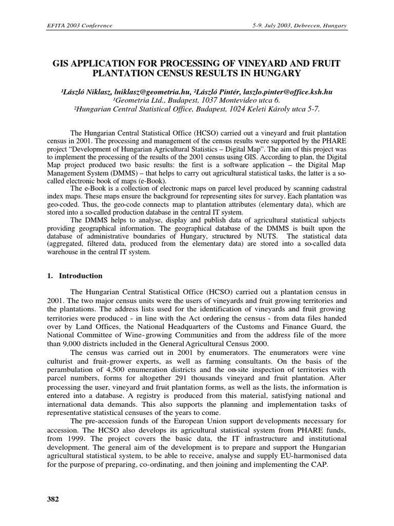 Gis Application For Processing of Vineyard and Fruit Plantation Census Results in Hungary | PDF ...