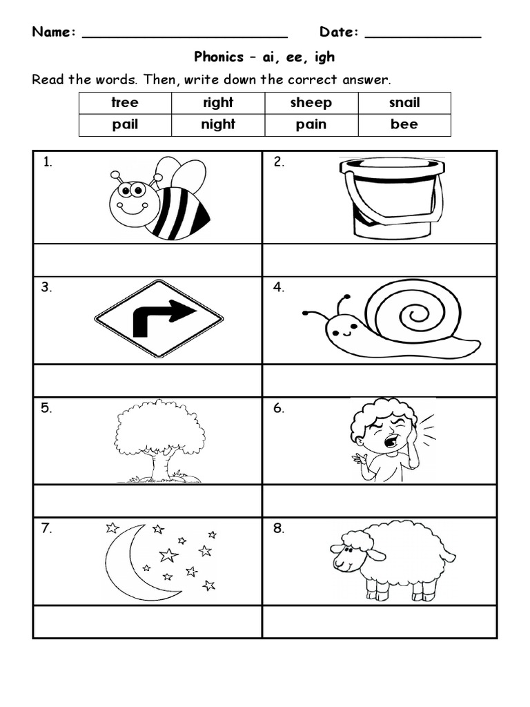 Phonics Exercise - Ai, Ee, Igh | PDF