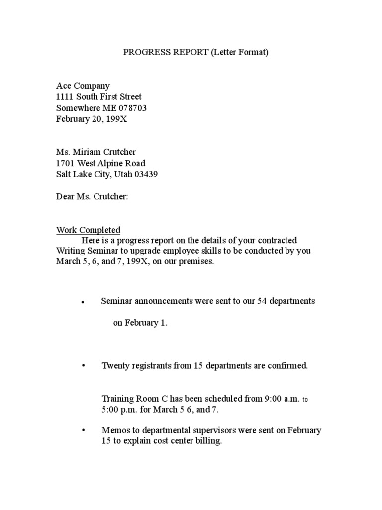 Progress Report Letter Format | PDF