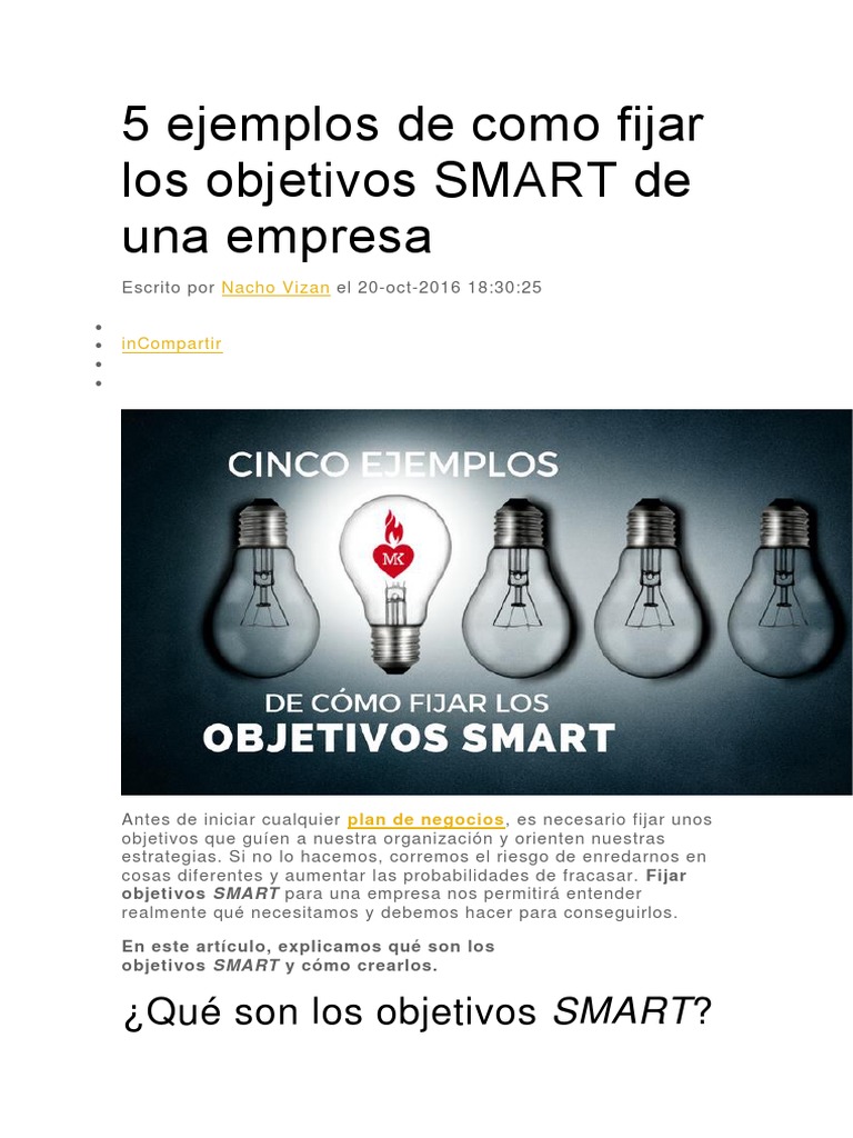 5 Ejemplos de Como Fijar Los Objetivos SMART de Una Empresa | PDF ...