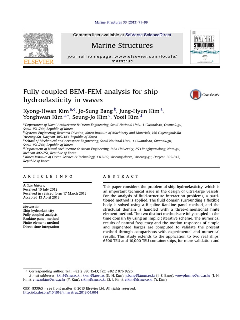 Fully Coupled BEM-FEM Analysis For Ship Hydroelasticity in Waves | PDF | Finite Element Method ...