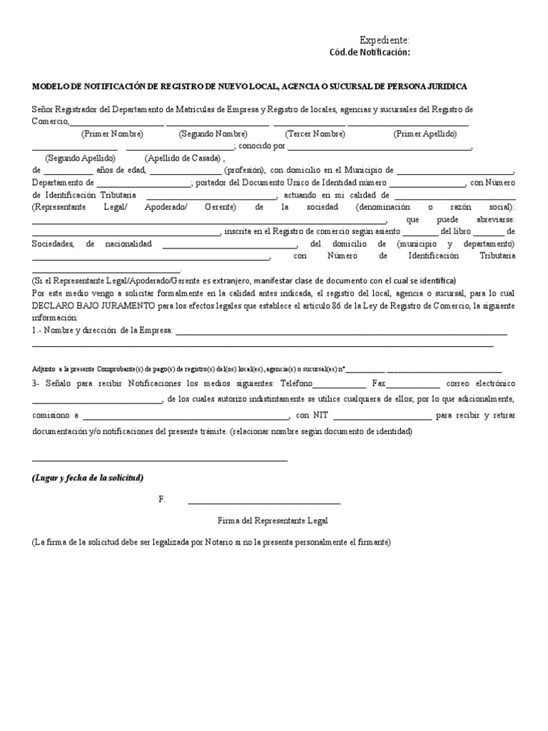 Solicitud de Inscripcion de Nuevo Local, Agencia o Sucursal de Persona Jca | PDF | Gobierno ...