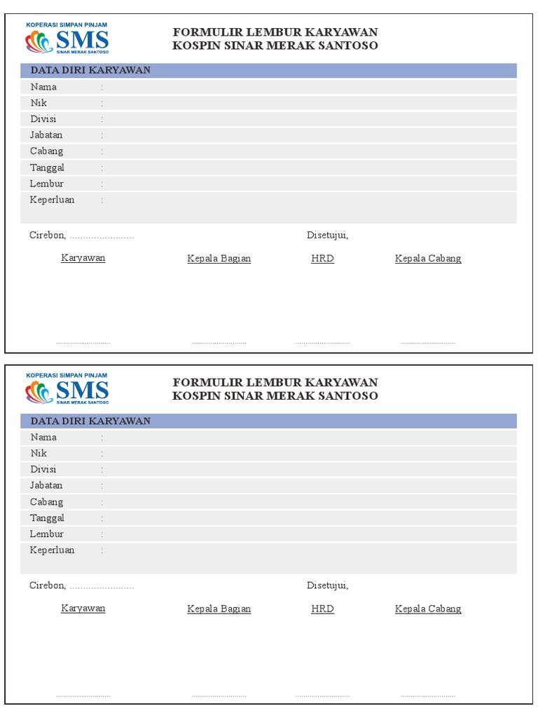 Form Lembur Karyawan | PDF