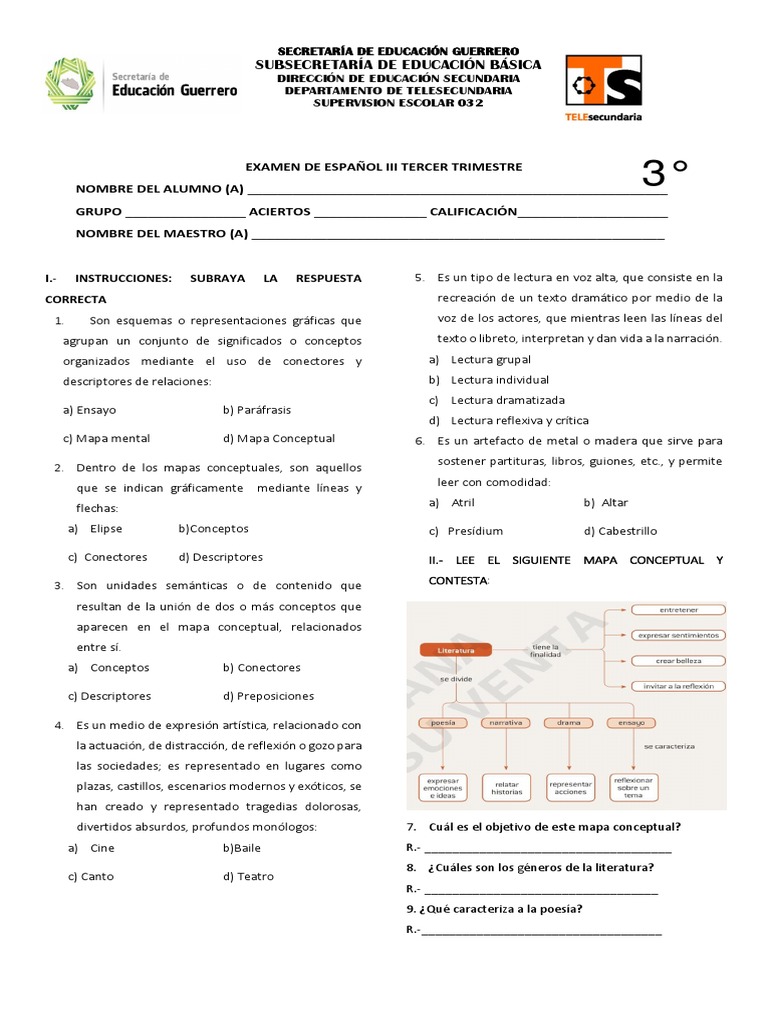 Examen de Español III Tercer Trimestre | PDF | Monólogo | Cómics