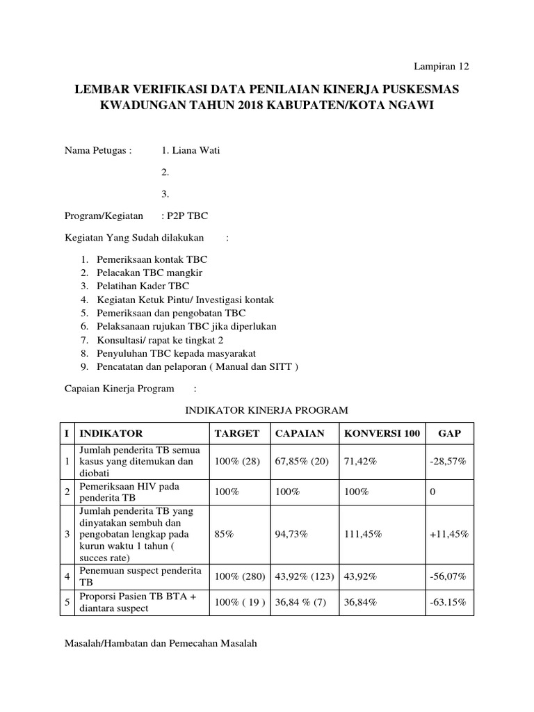 Lembar Verifikasi PKP Pusk Liana TBC | PDF