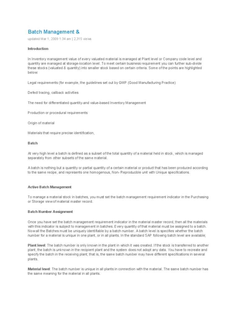 Batch Management | PDF | Business | Information Technology Management