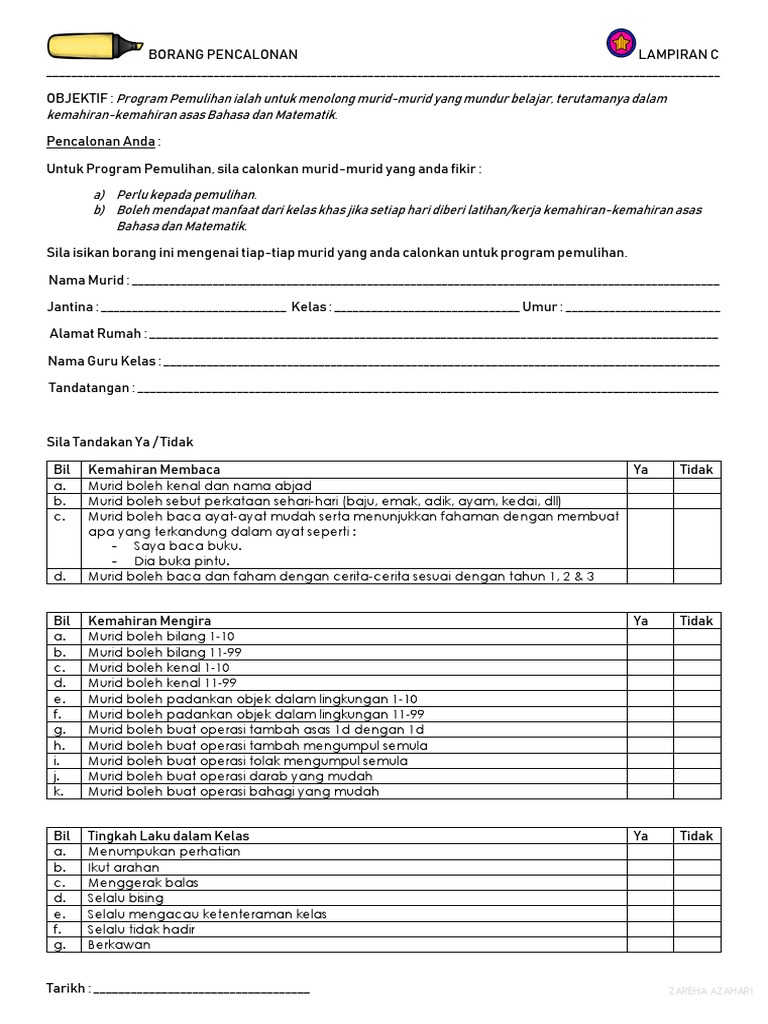 Borang Pencalonan Pemulihan | PDF