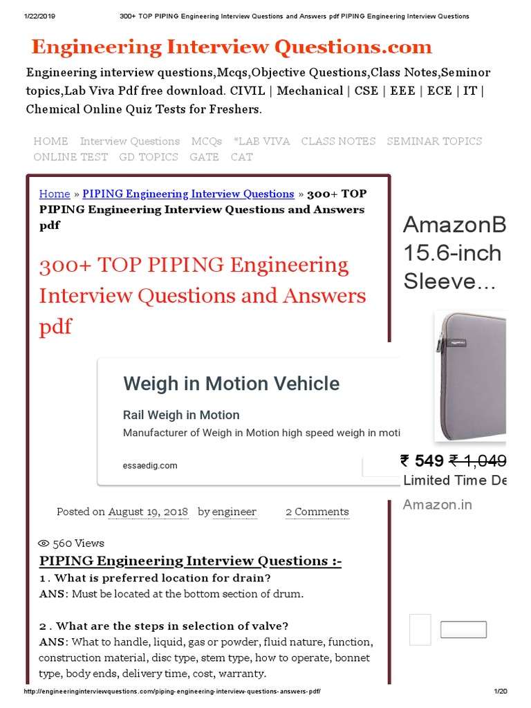 300+ TOP PIPING Engineering Interview Questions and Answers PDF PIPING ...