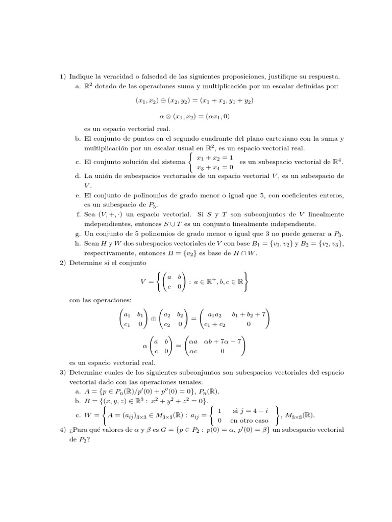 Ejercicios Esp Vect-Indin | PDF | Espacio vectorial | Subespacio lineal