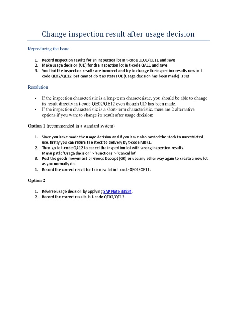 Change Inspection Result After Usage Decision | PDF