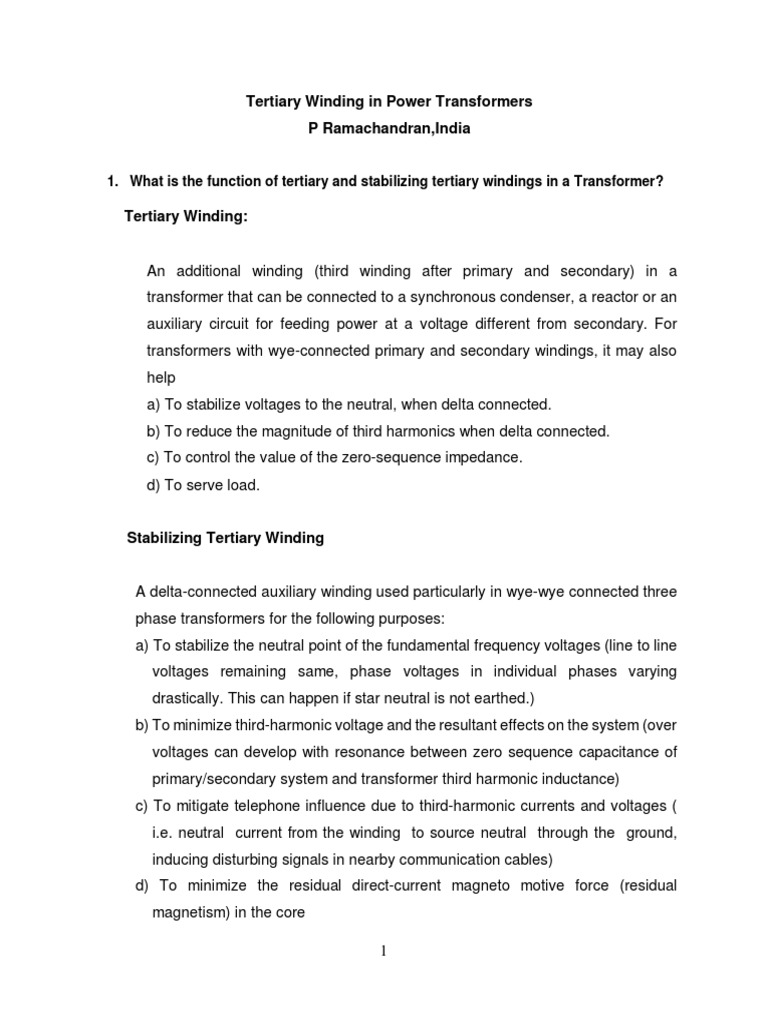 Tertiary Windings in Power Transformers | PDF | Transformer | Resistor