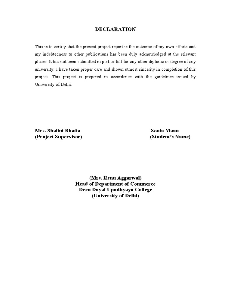 Project Report Declaration Statement | PDF | Career & Growth | Art