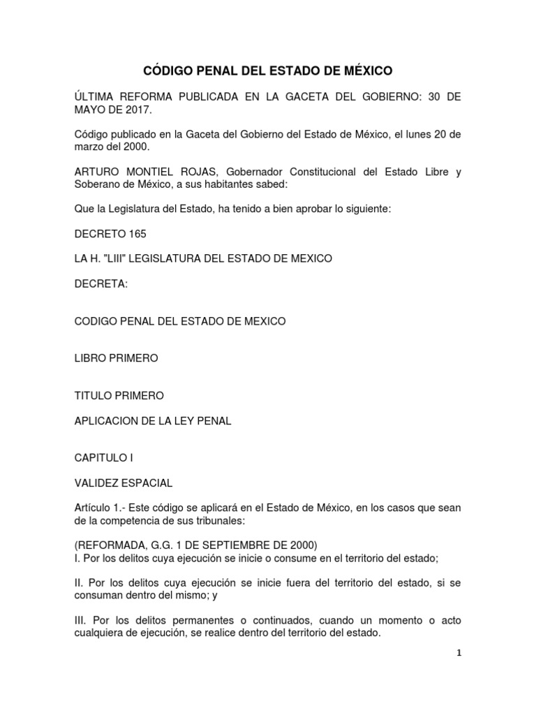 Codigo Penal Del Estado de Mexico | Castigos | Derecho penal