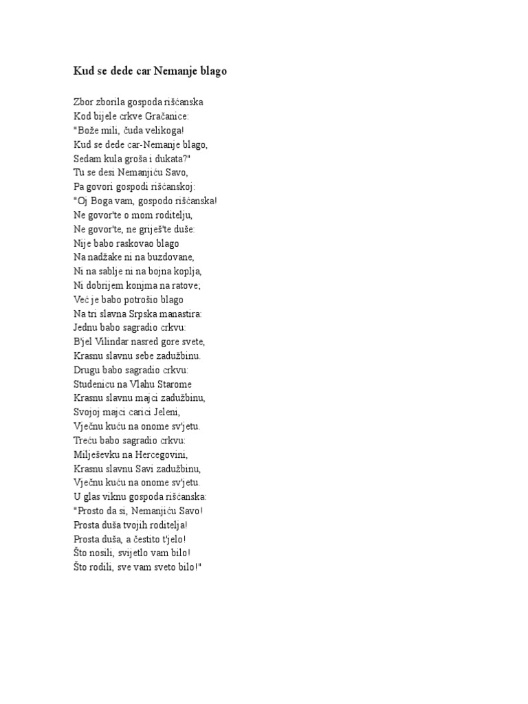 Kud Se Dede Car Nemanje Blago S | PDF