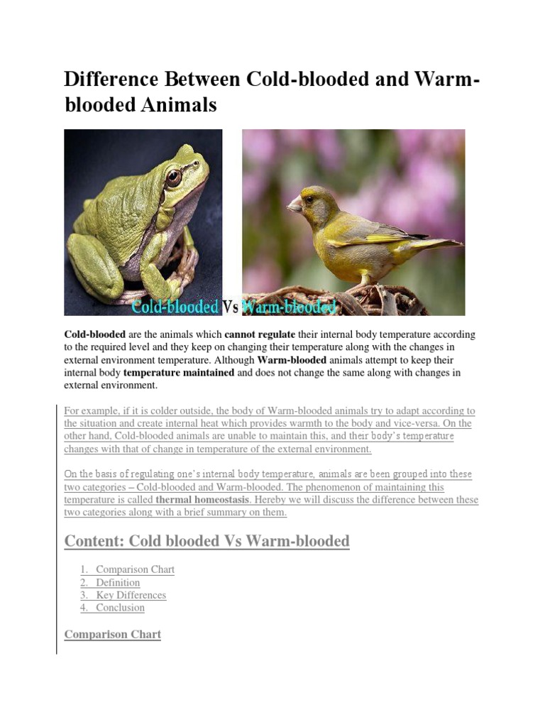 Difference Between Cold-Blooded and Warm-Blooded Animals | Download ...