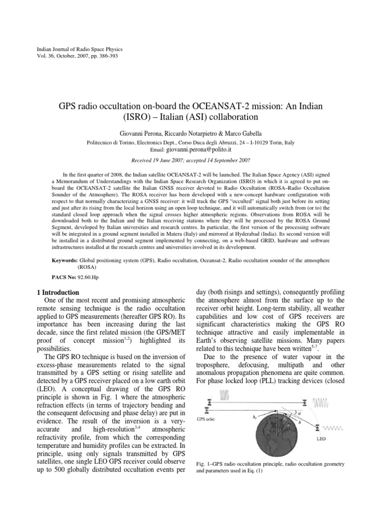 GPS Radio Occultation On-Board The OCEANSAT-2 Mission: An Indian (ISRO ...