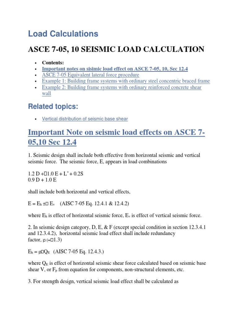 ASCE 7 Seismic Load Calculations Guide | PDF | Structural Load | Shear ...
