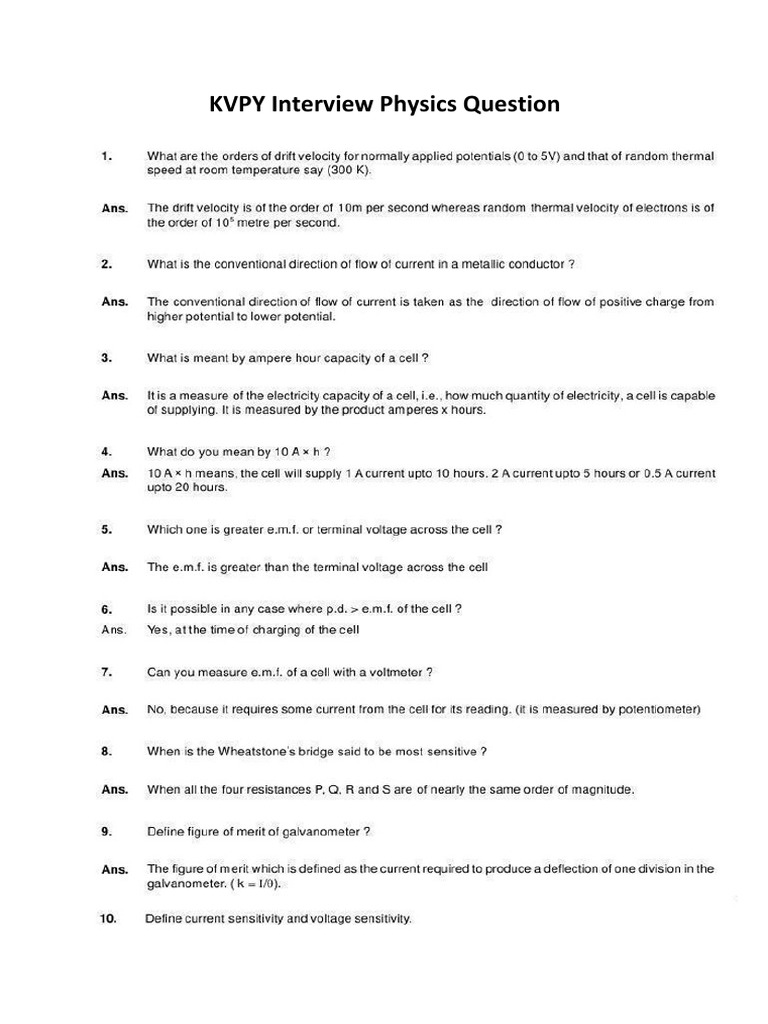 Kvpy Physics Interview Qa | PDF