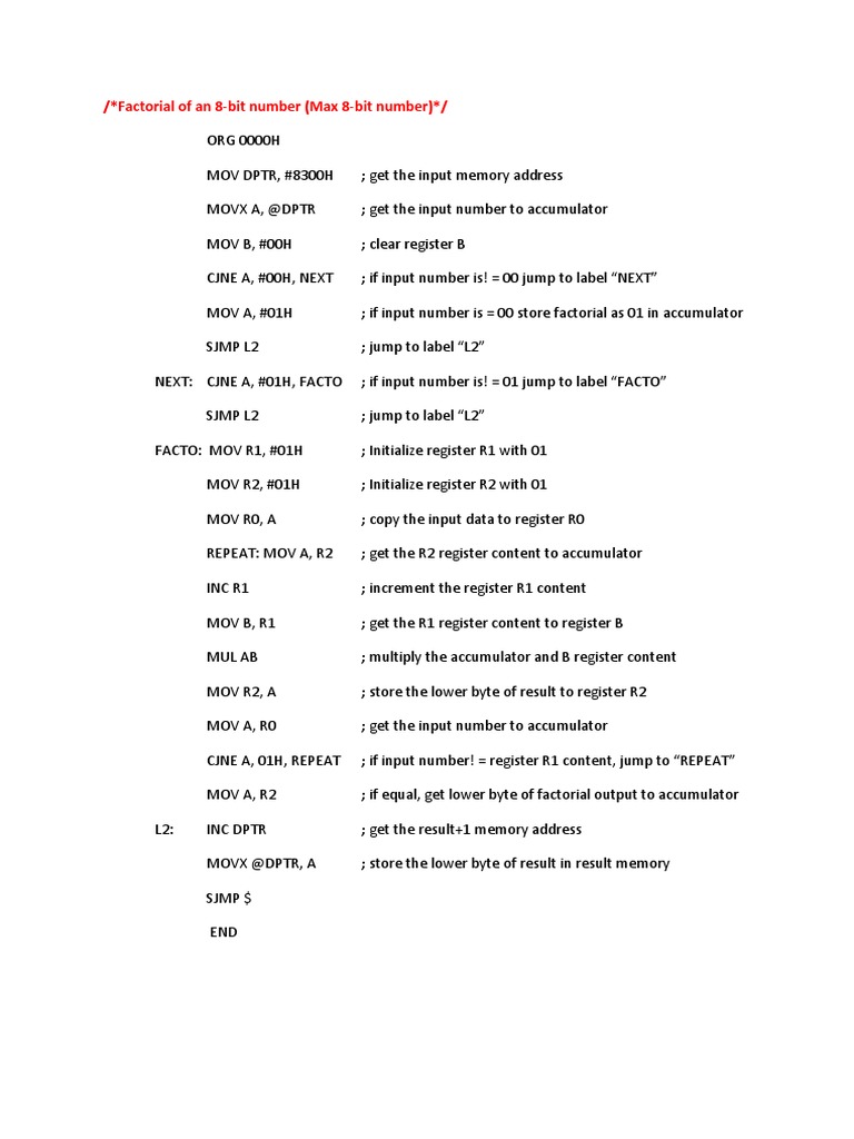8051 ALP To Find Factorial | PDF