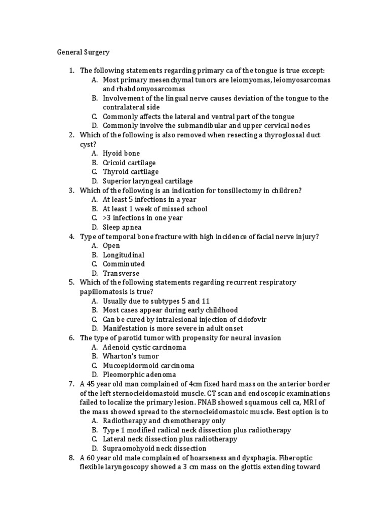 General Surgery Sample Test | PDF | Esophagus | Gastroesophageal Reflux ...