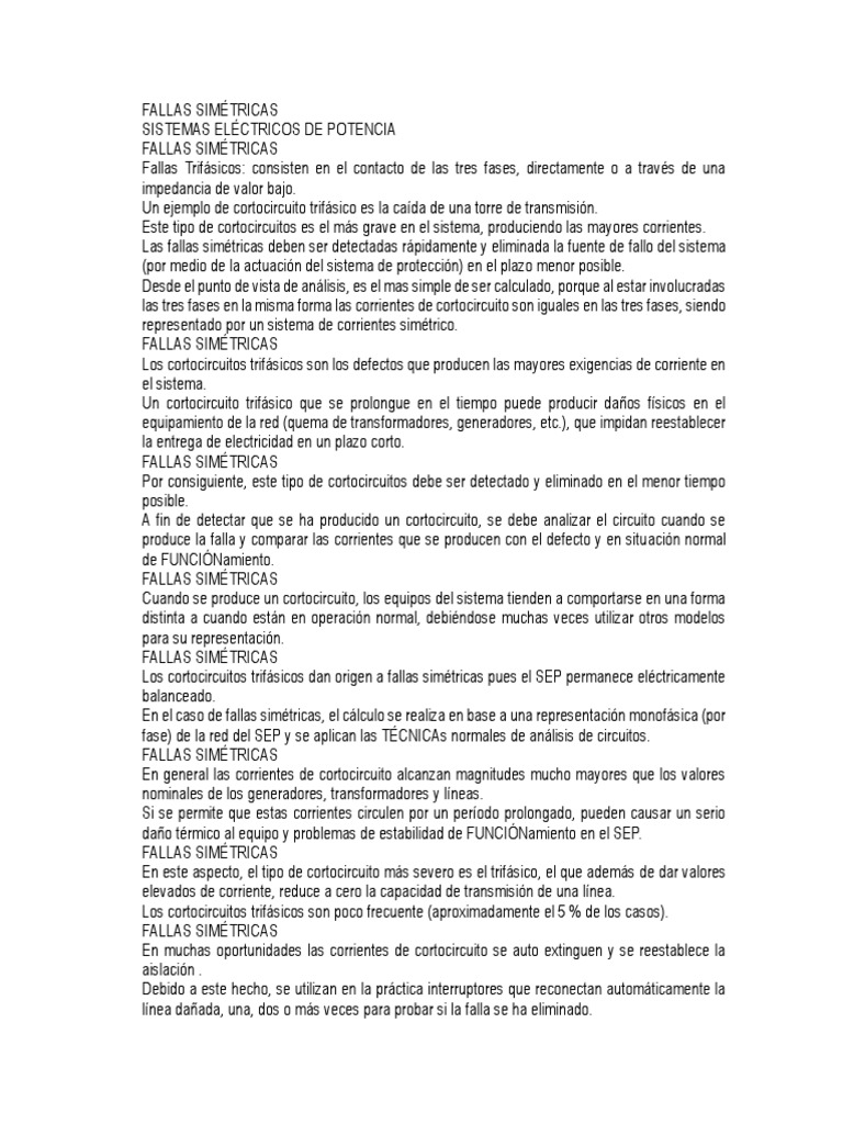 Fallas Simétricas | PDF | Corriente eléctrica | Generador eléctrico