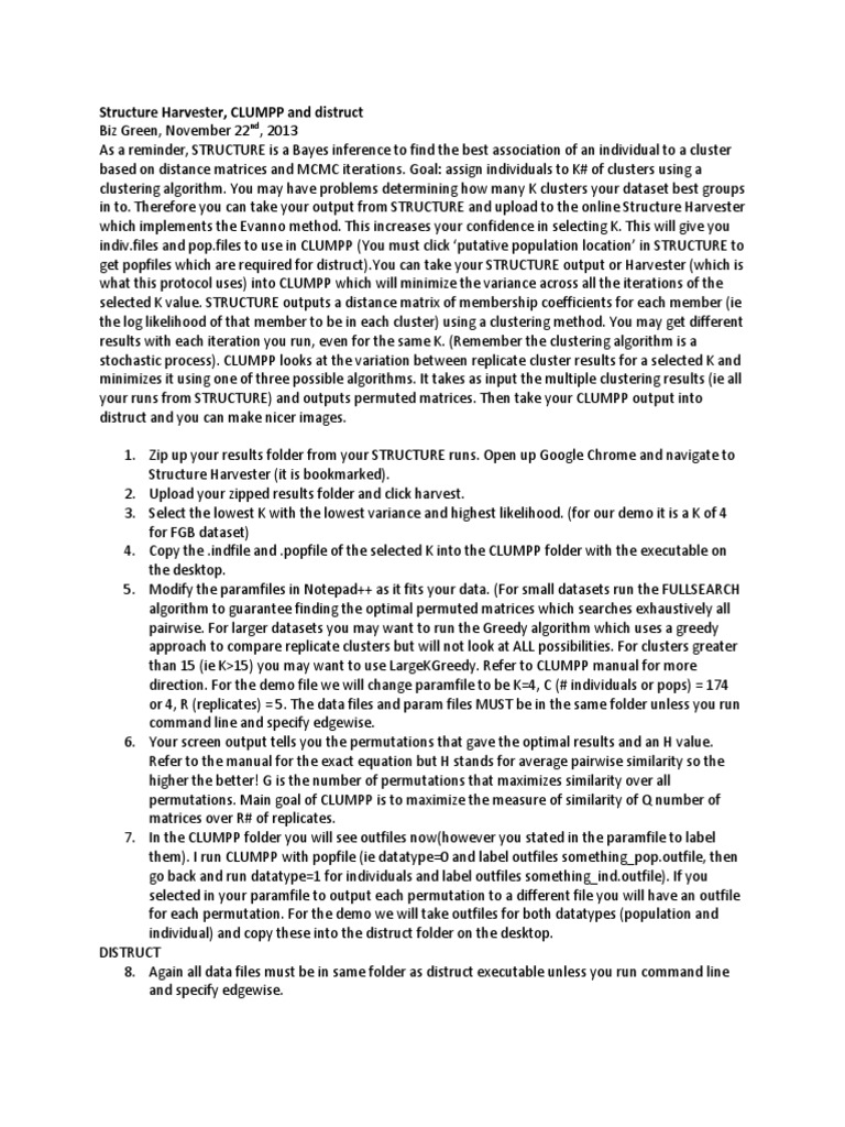 CLUMPP and Distruct Protocol | PDF | Computer File | Cluster Analysis