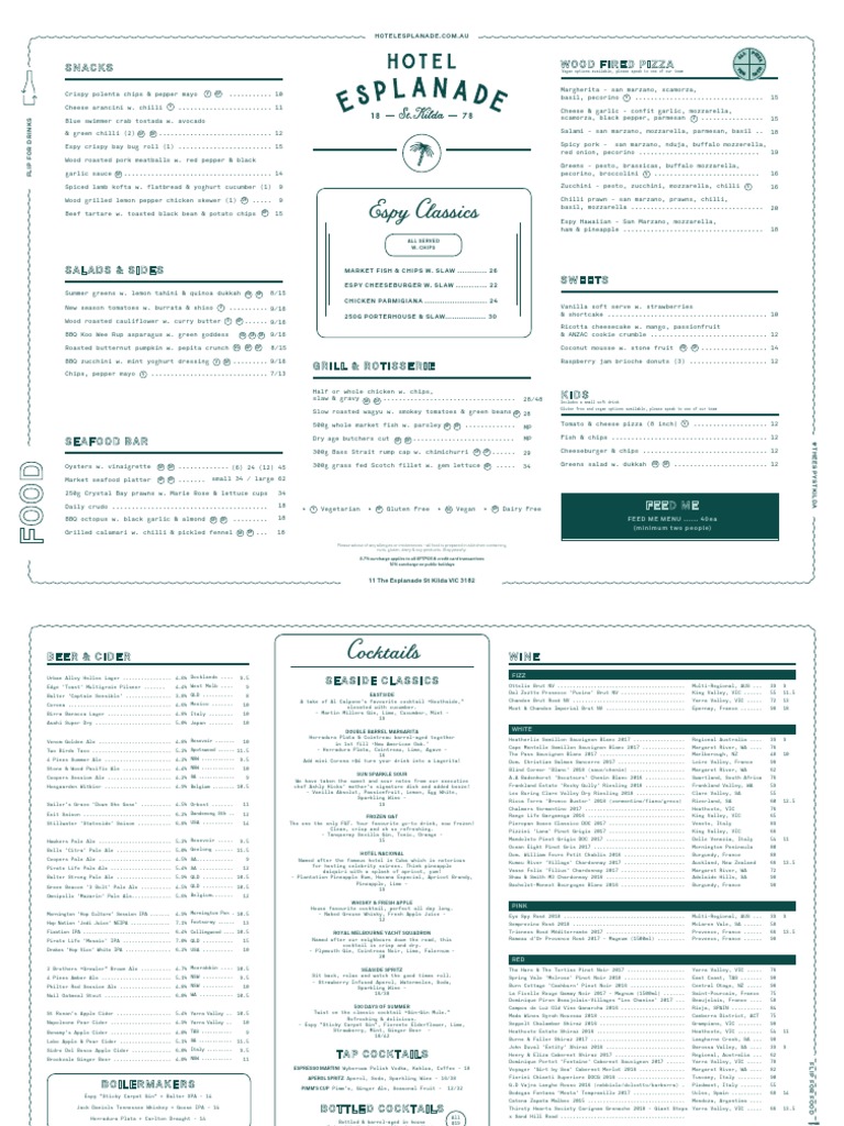 Espy Kitchen Menu Jan18 | PDF | Fermented Drinks | Grape