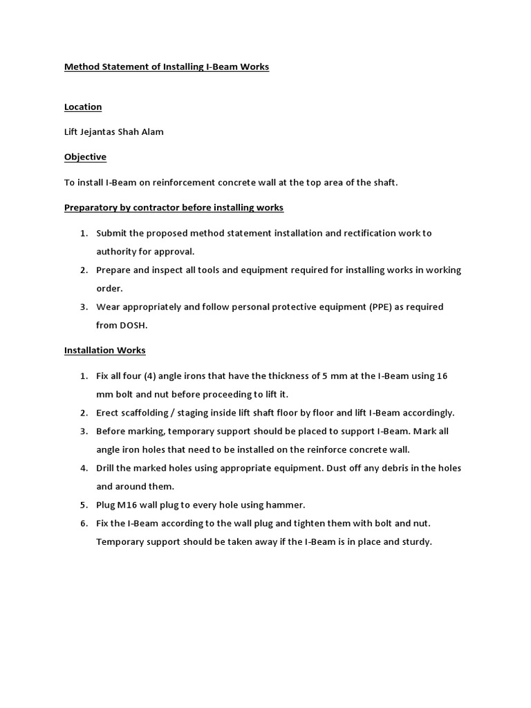 Method Statement of Installing I-Beam | PDF