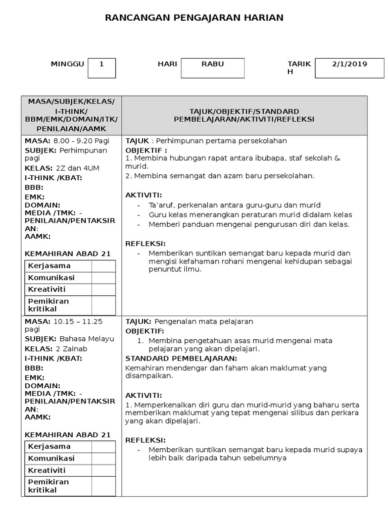 Template RPH 2019 | PDF
