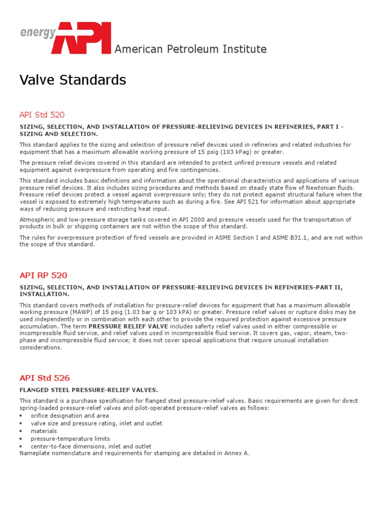 Valve Standards: American Petroleum Institute | PDF | Valve | Pipe ...