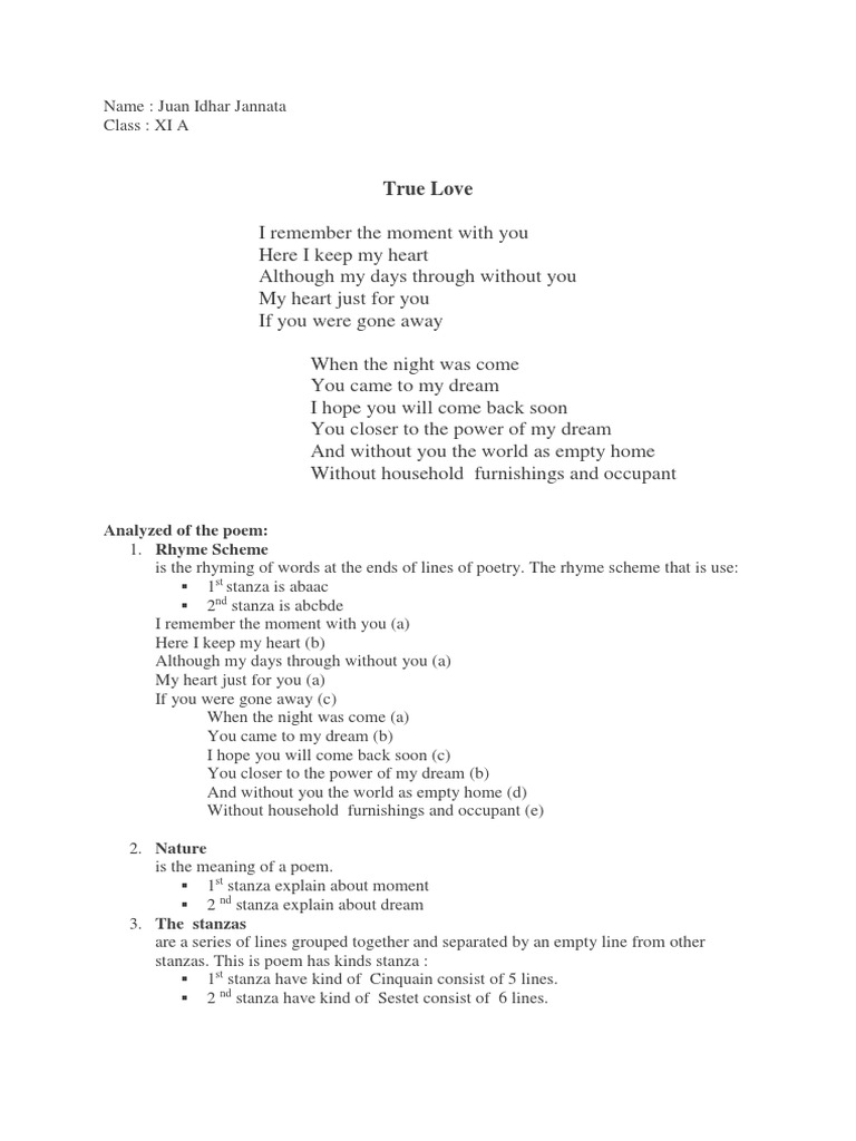 True Love Poem Analysis | PDF | Metre (Poetry) | Phonaesthetics