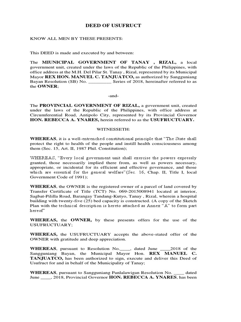 Deed of Usufruct | PDF | Virtue | Private Law