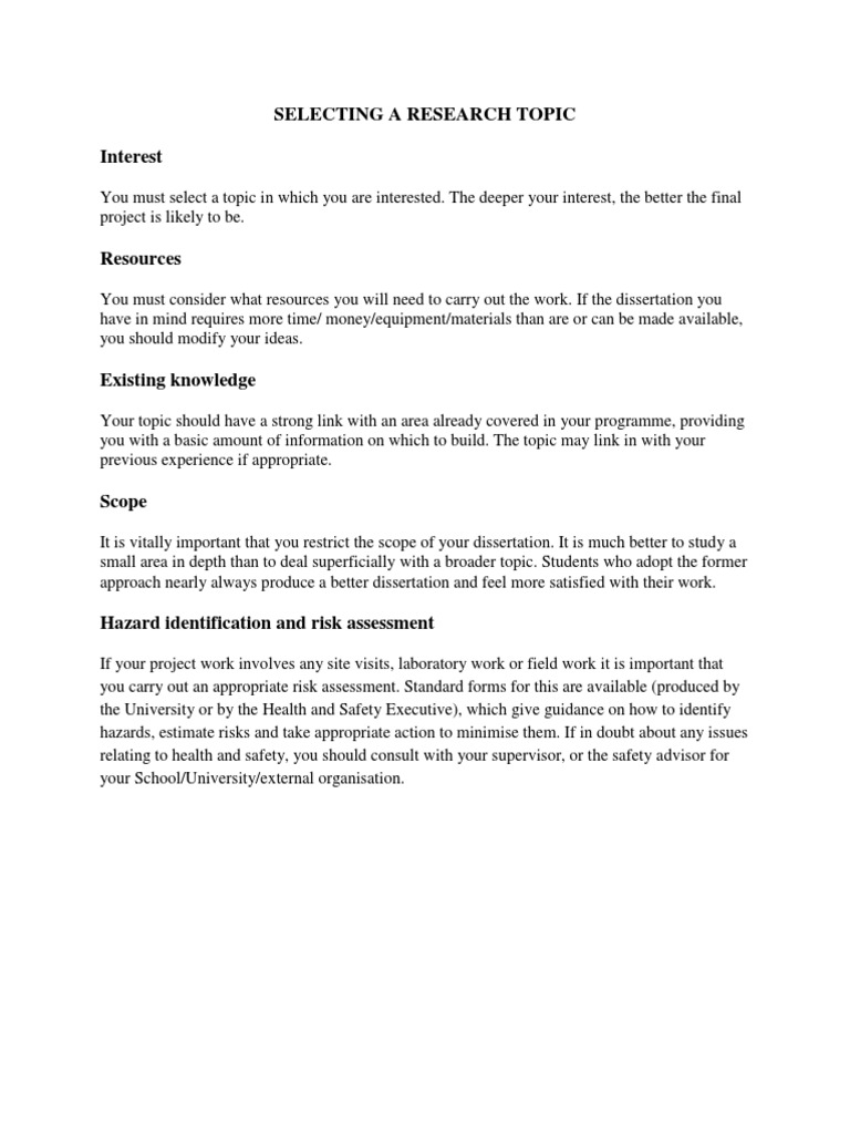 Selecting A Research Topic | PDF