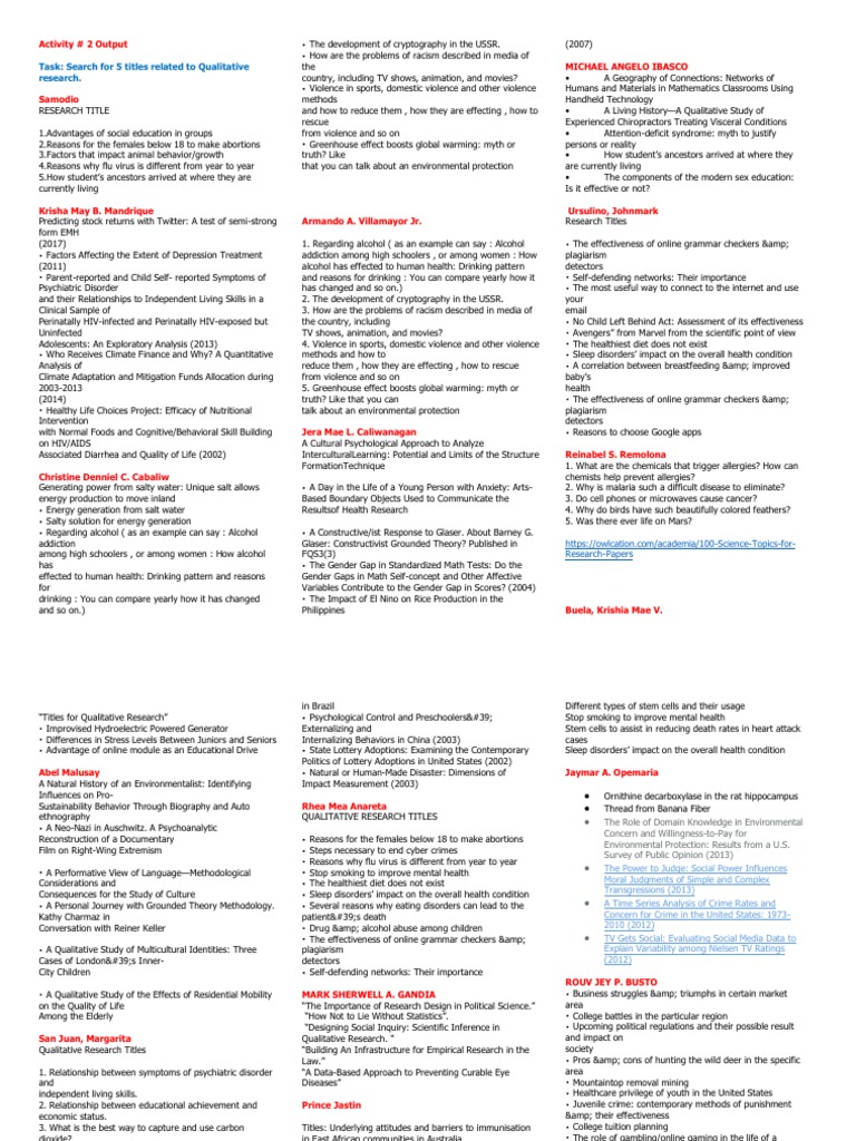 Activity STEM B Research Title | PDF | Alcoholism | Violence