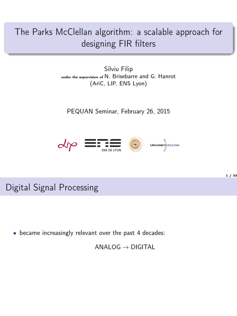 The Parks McClellan Algorithm: A Scalable Approach For Designing FIR ...