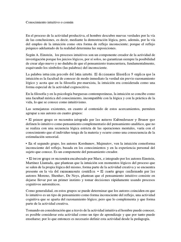 Conocimiento Intuitivo o Común | PDF | Intuición | Mente inconsciente