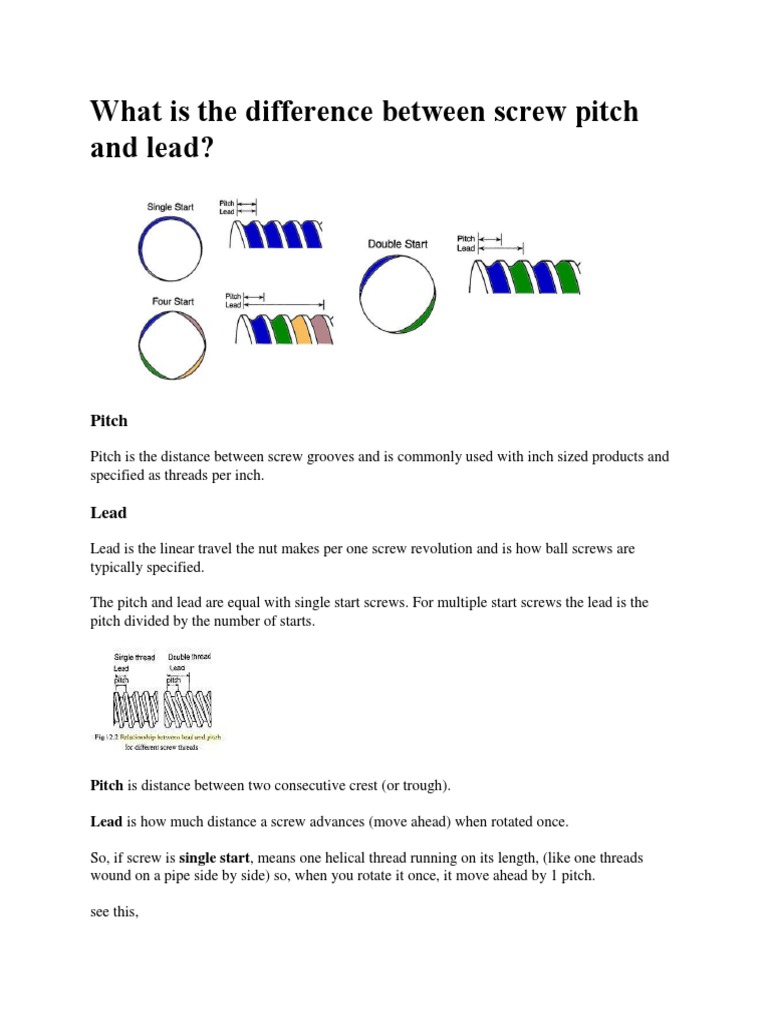 What Is The Difference Between Screw Pitch and Lead | PDF | Gear | Screw