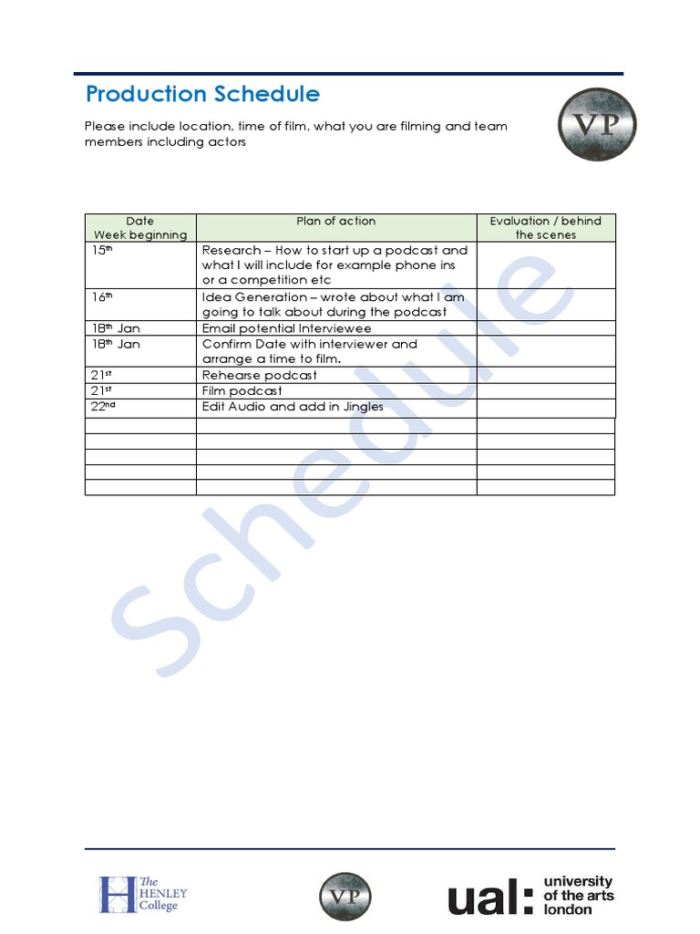Production Schedule | PDF